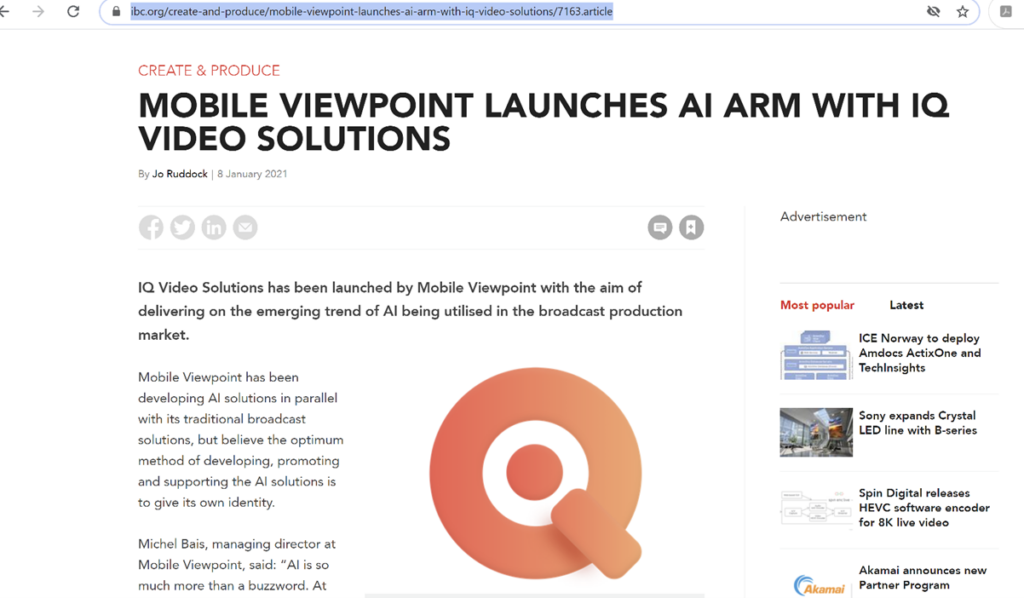IBC Daily; Mobile Viewpoint launches AI arm with IQ Video Solutions ...